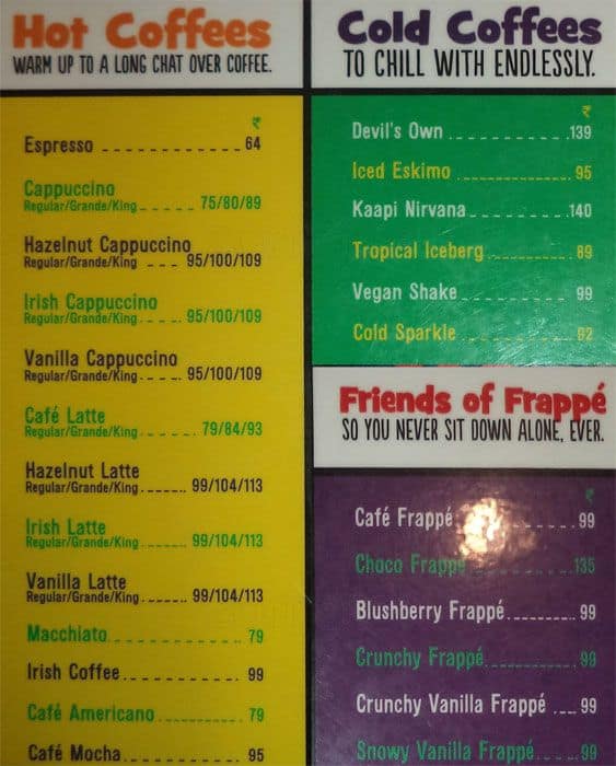 Cafe Coffee Day Menu, Menu for Cafe Coffee Day, Sector 20, Panchkula ...